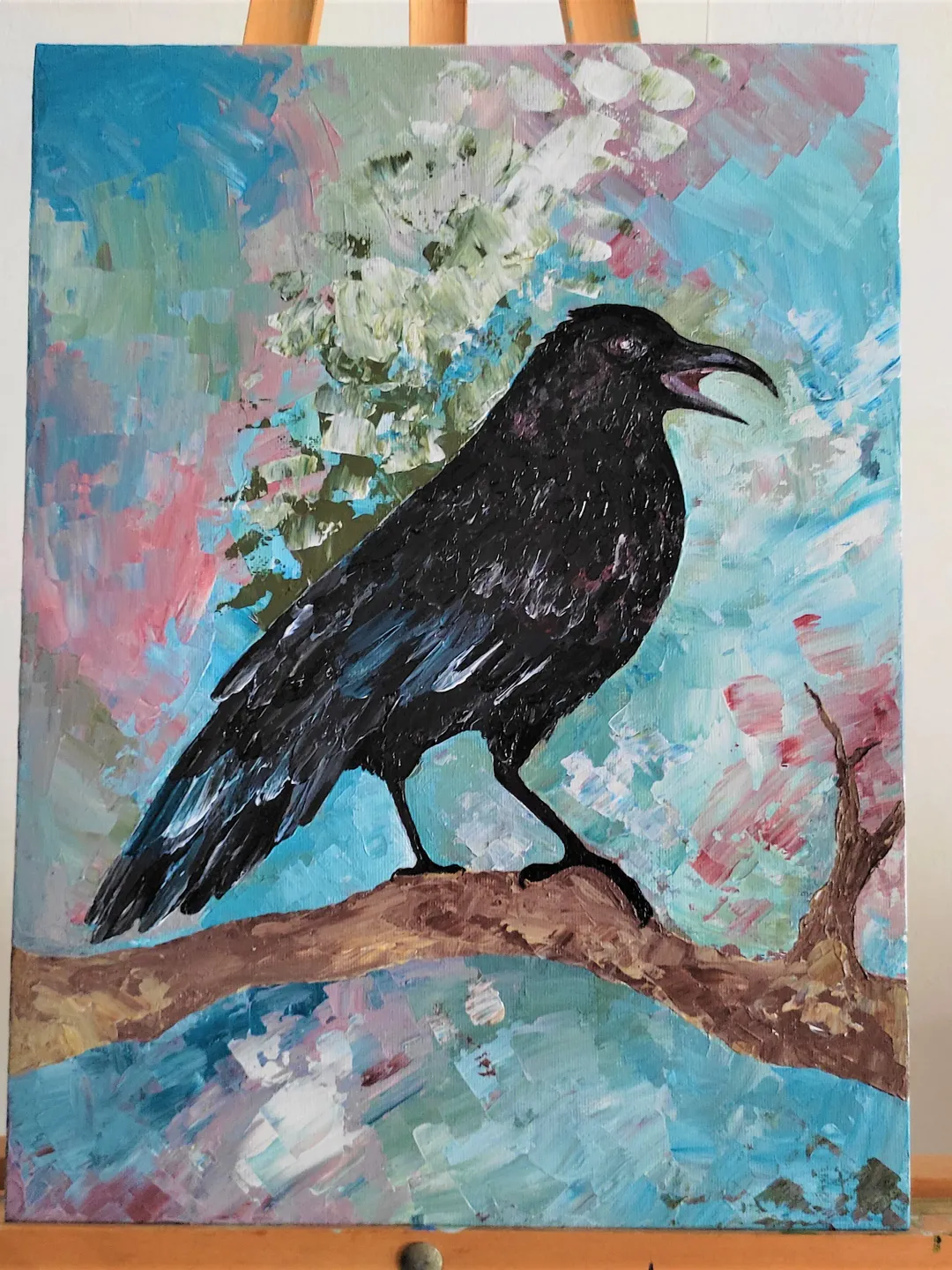 Crow Painting Black Raven Original painting impasto Wall art Bird ...
