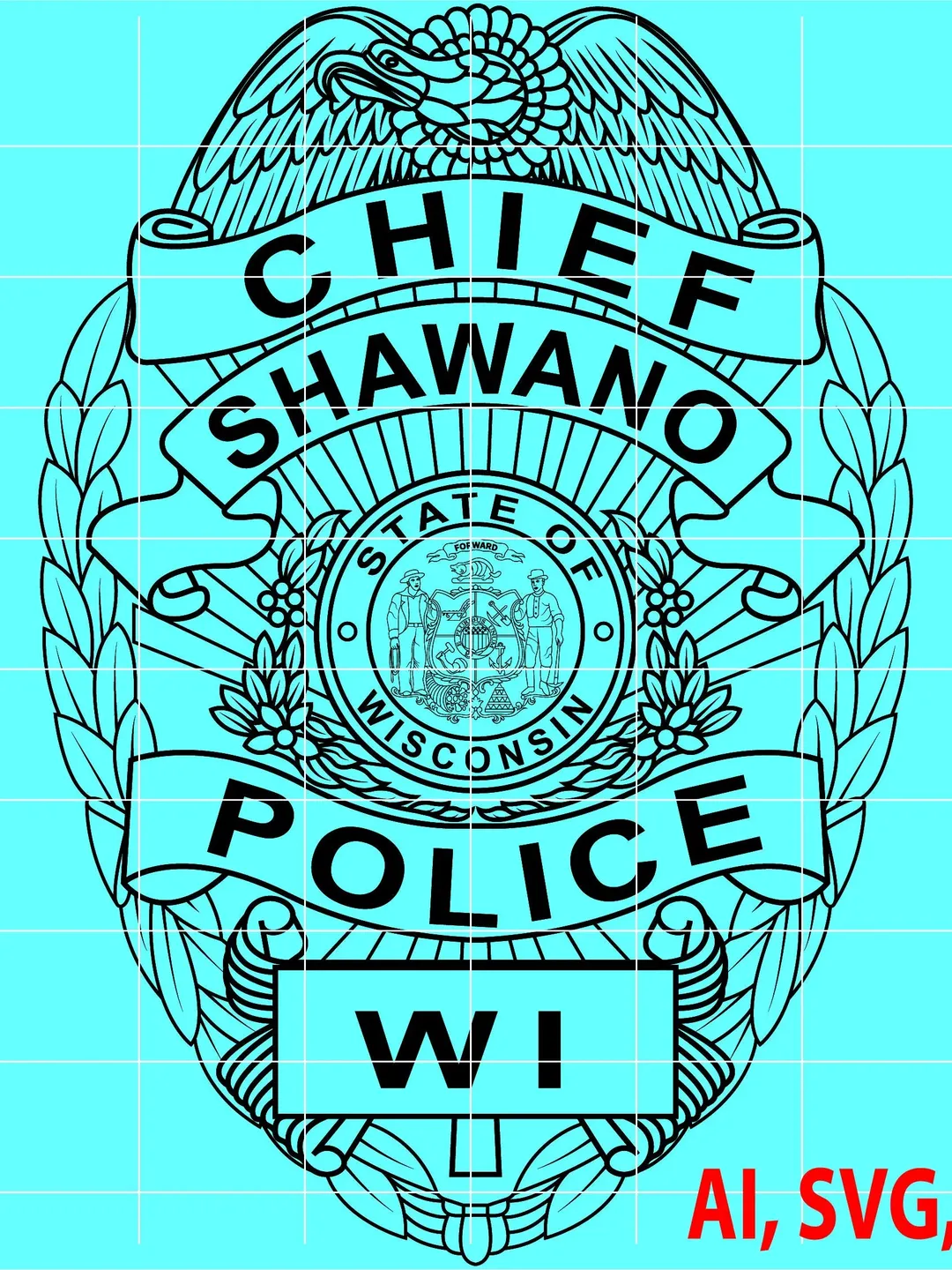 State of Wisconsin Shawano Chief Police Badge, Logo, Seal, Custom, Ai ...