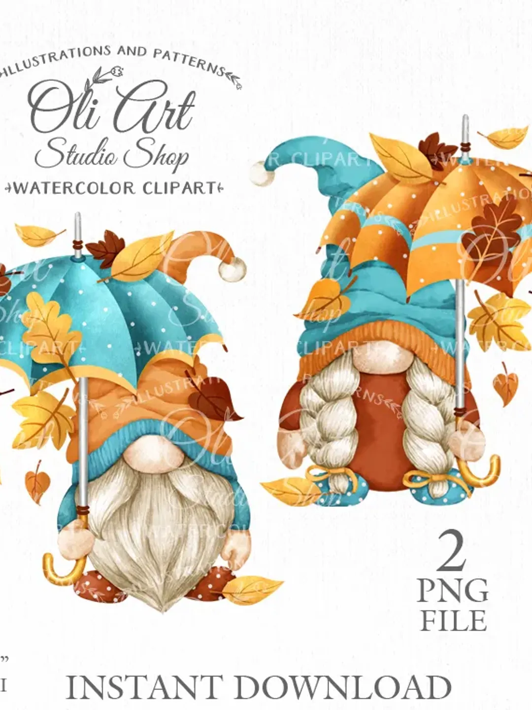 Fall gnomes clip art. Autumn gnome with an umbrella. Autumn leaves ...