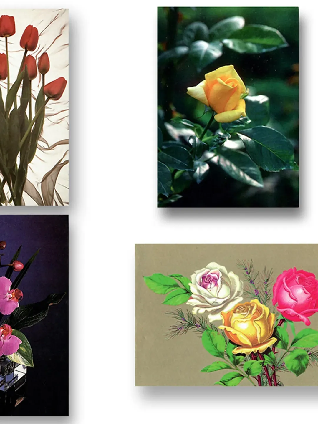 Set of 8 vintage postcards with flower arrangements, the 90s. Roses ...