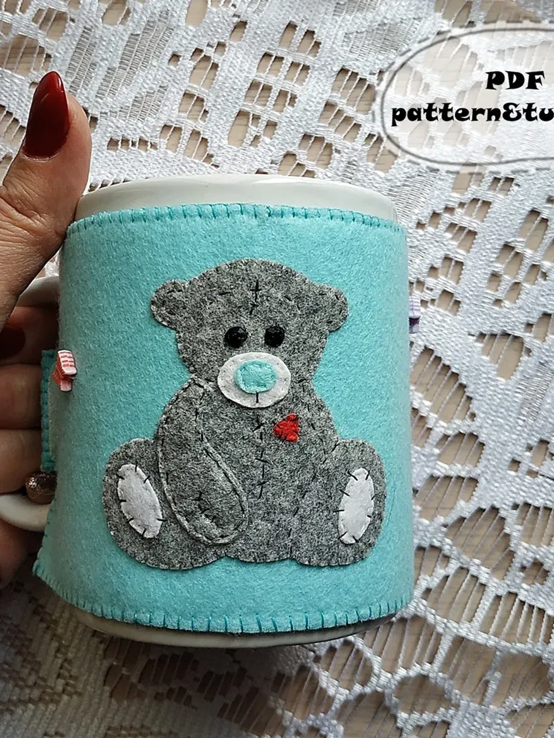 Valentine pattern, Felt cup cozy pattern, Felt mug cozy, Cup warmer ...