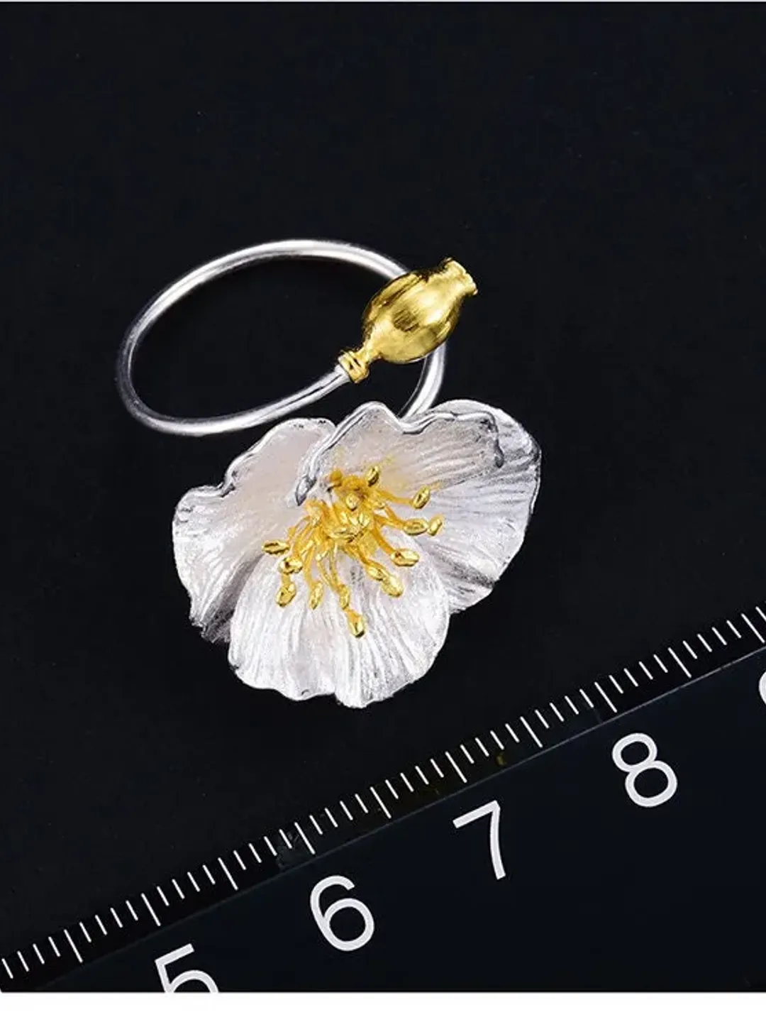 925 Silver Poppy Flower Ring, Poppy Ring, Silver Poppy Ring, Handmade ...