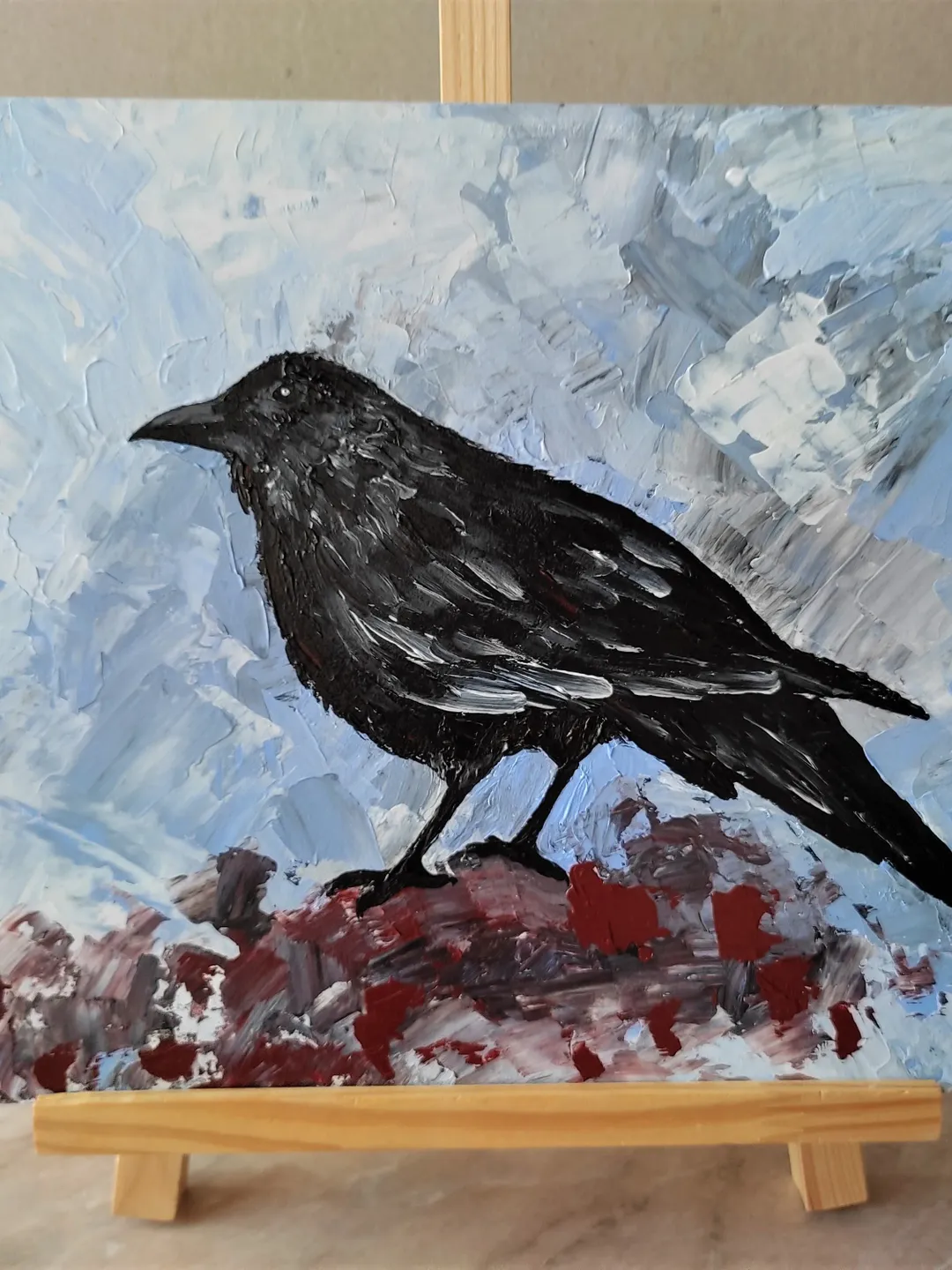 Crow Painting Black Raven Original painting impasto Wall art Bird ...