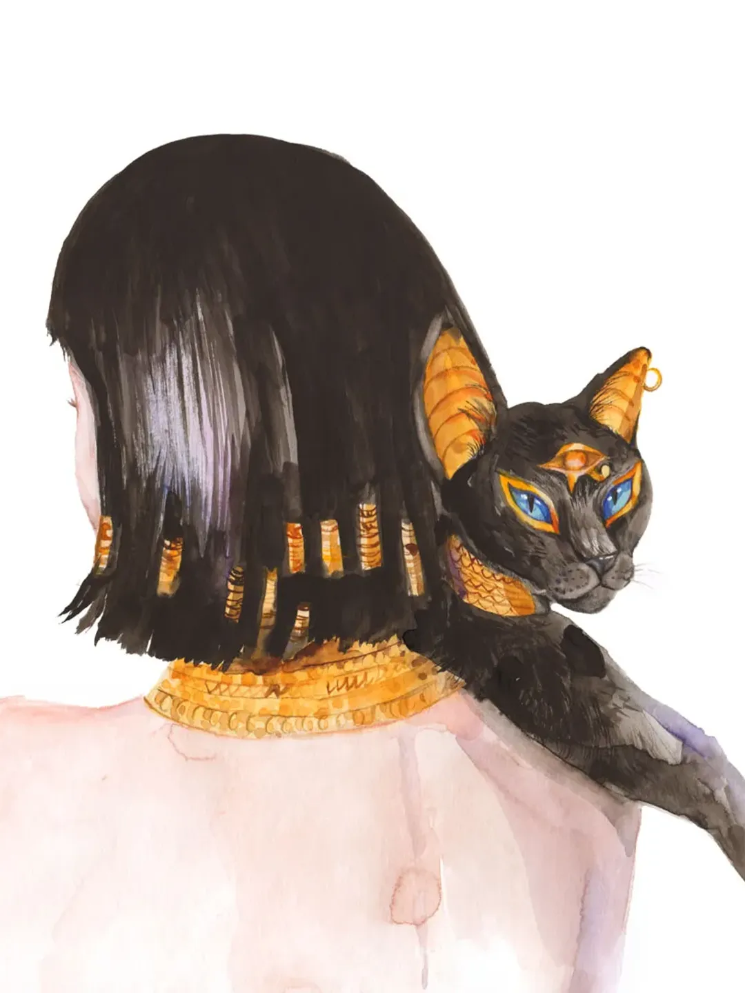 Cleopatra Painting Bastet Original Art Egyptian Goddess Watercolor ...