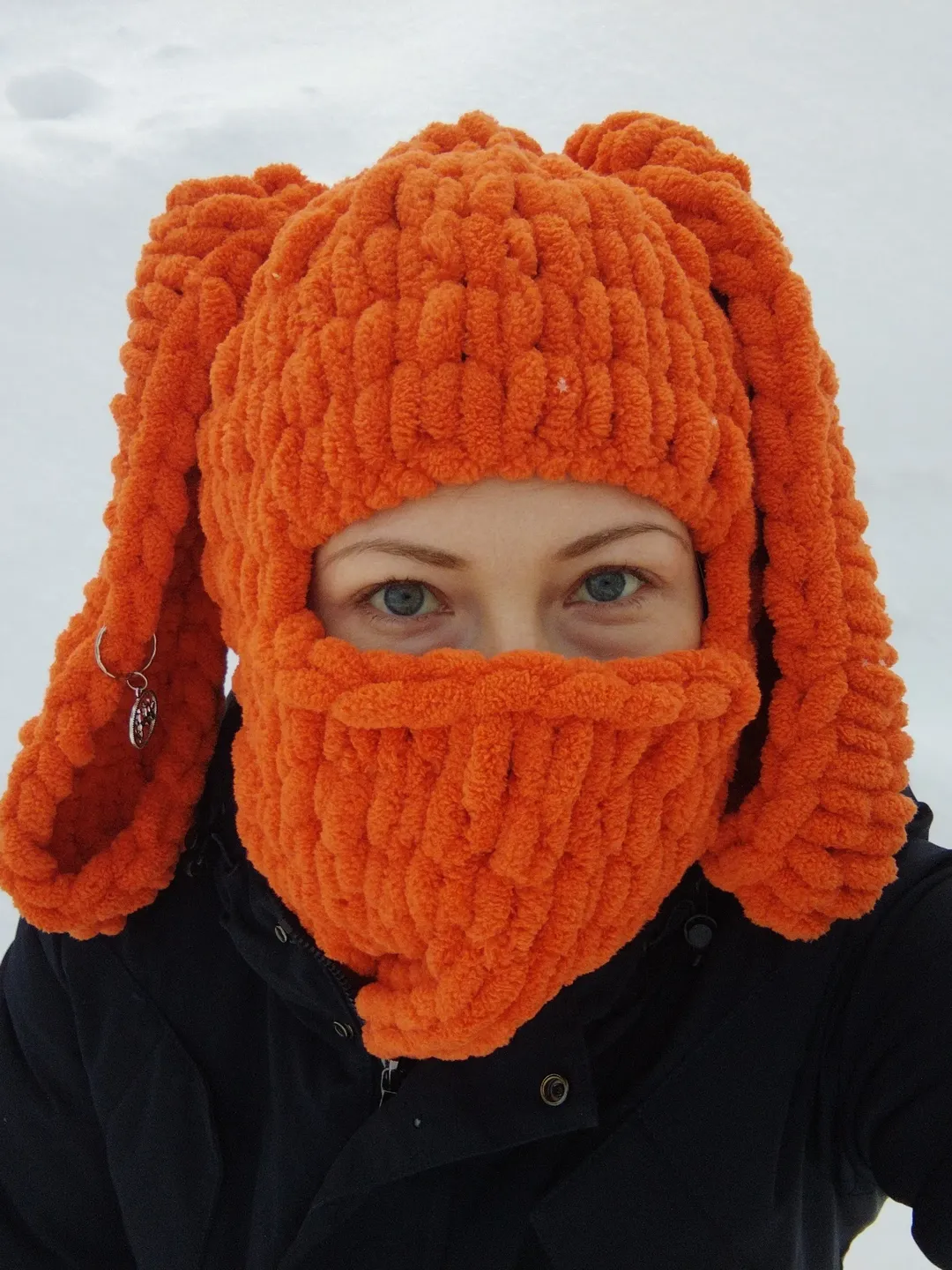 Orange bunny balaclava with ears Fluffy balaclava crochet Trendy ...