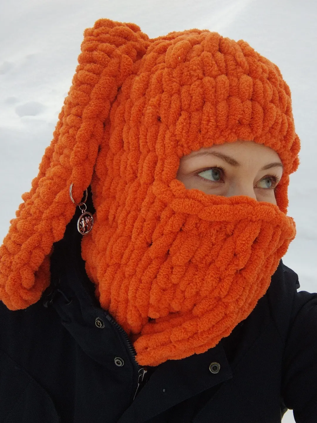 Orange bunny balaclava with ears Fluffy balaclava crochet Trendy ...