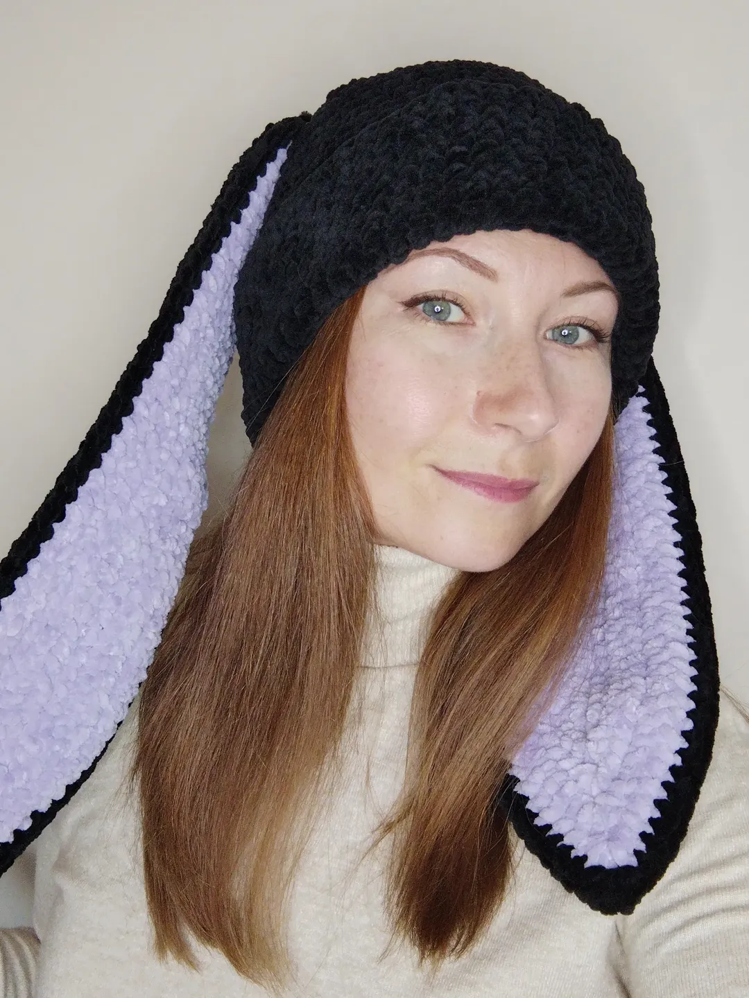 Goth bunny hat with long ears. Black bunny beanie crochet. Fluffy bunny ...