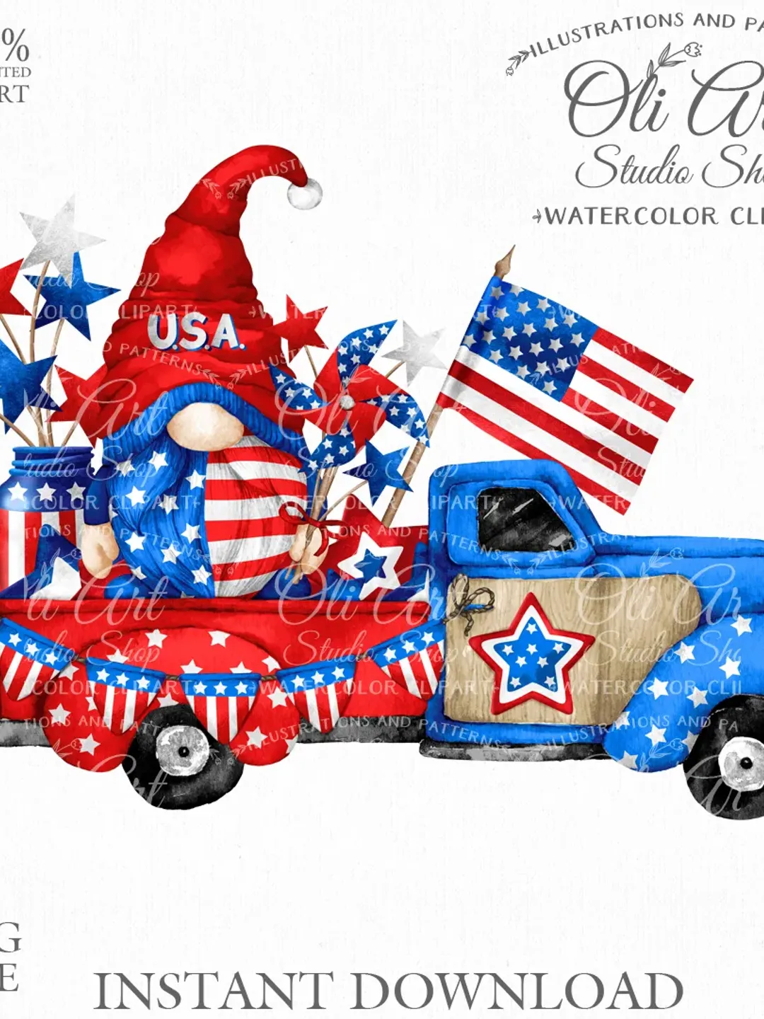 Patriotic Gnome Clip Art. 4th of July Png. Cute Characters. Hand Drawn ...