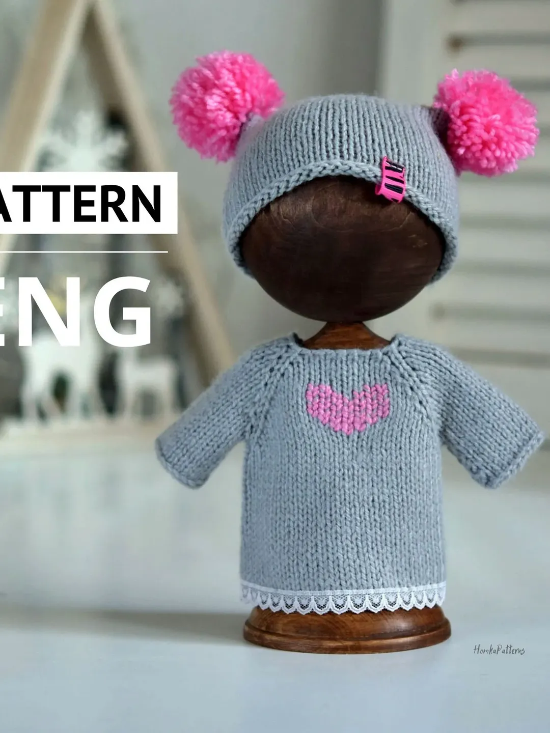 Knit doll pattern for 8 inch doll dress and hat