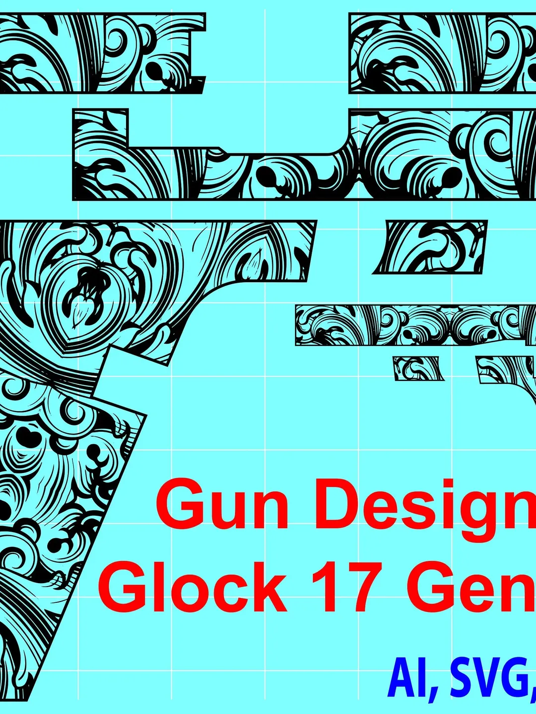 1911 Gun Scroll design, Custom, Ai, Vector, SVG, DXF, PNG,
