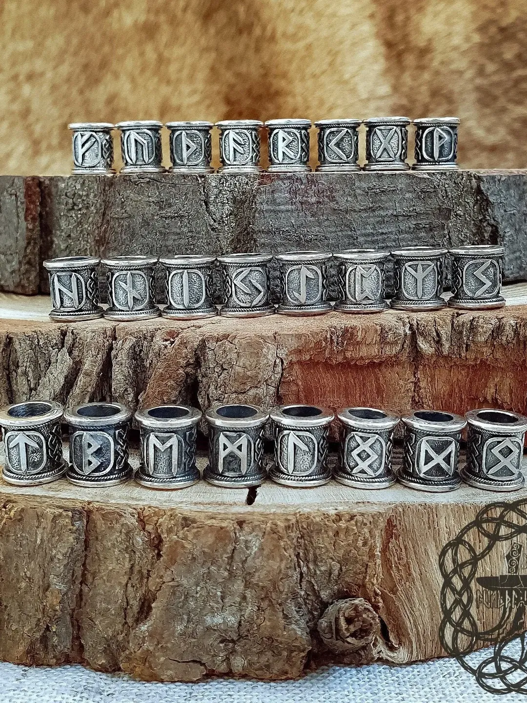 Viking Beads, Sold as pair, Viking Runes Beads, Sterling Silver Beads ...