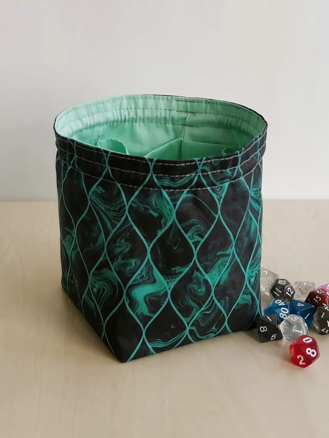 Large dice bag with pockets for 150-200 dice Green stains