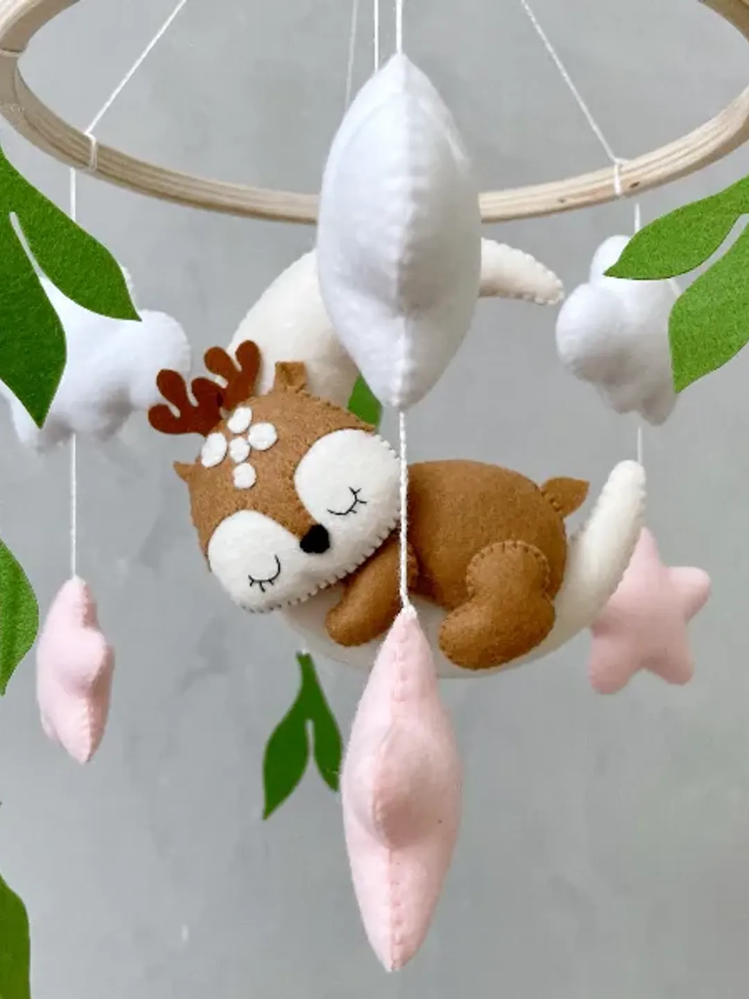 Baby girl mobile deer, Woodland mobile baby girl, Crib mobile girl pink