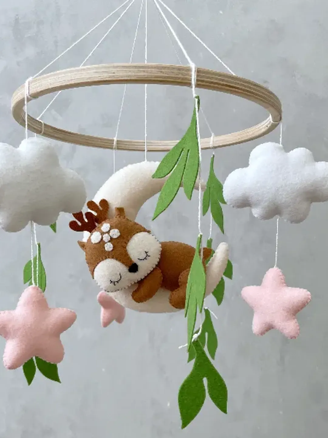 Baby girl mobile deer, Woodland mobile baby girl, Crib mobile girl pink