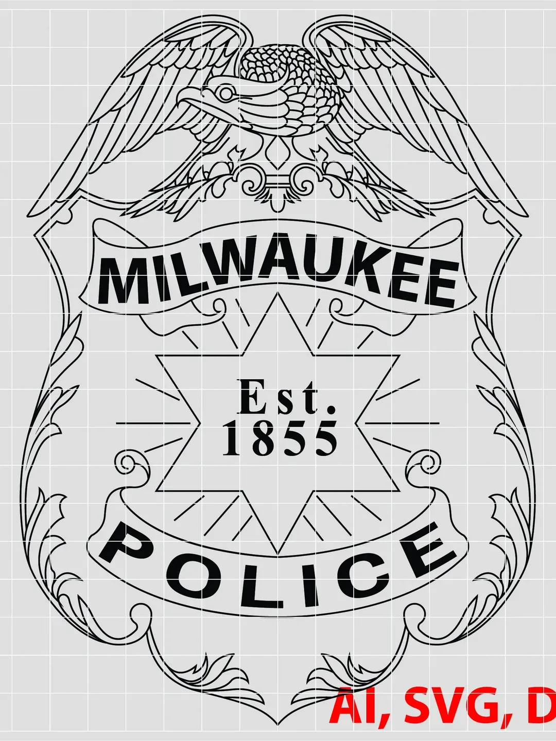 Milwaukee Police Badge, Logo, Seal, Custom, Ai, Vector, SVG, DXF, PNG,