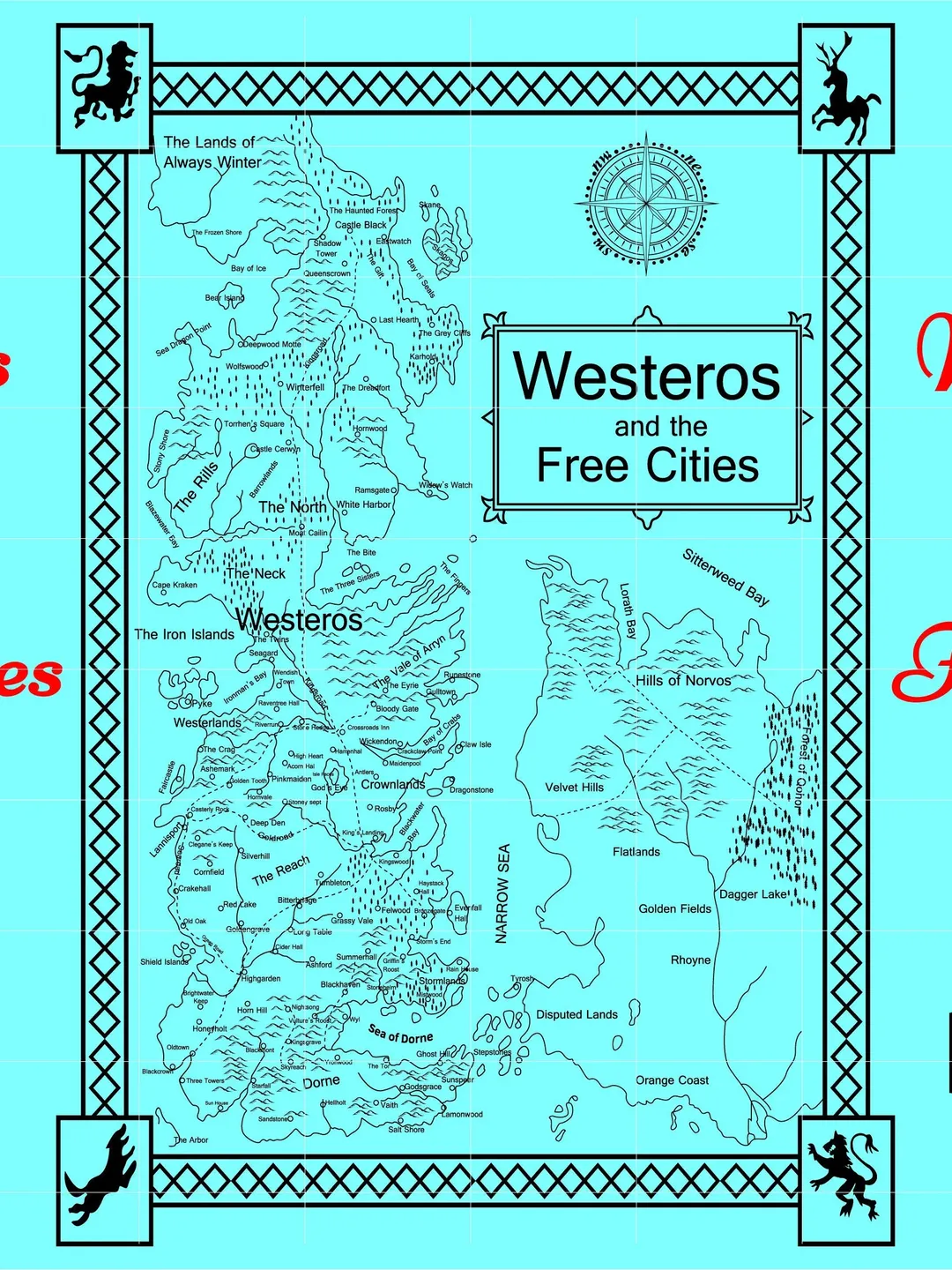 Westeros and the Free Cities map Custom, Ai, Vector, SVG, DXF, PNG, Digital