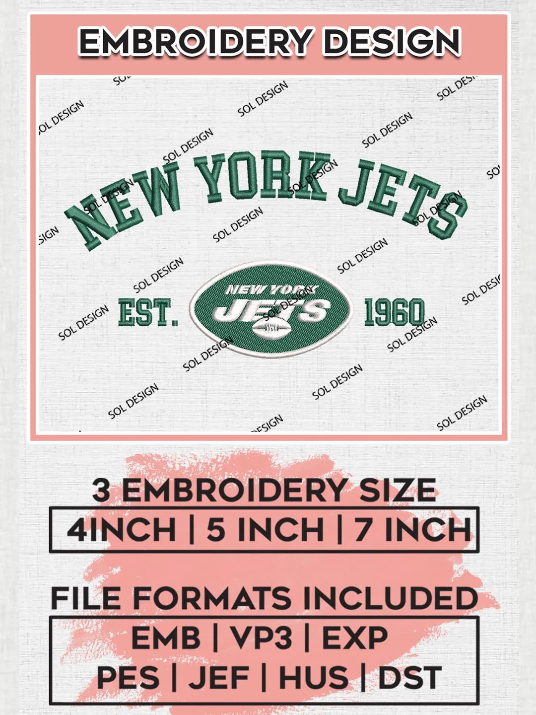 New York Jets Est 1960 Embroidery Design Files, NFL Jets, NFL Logo ...