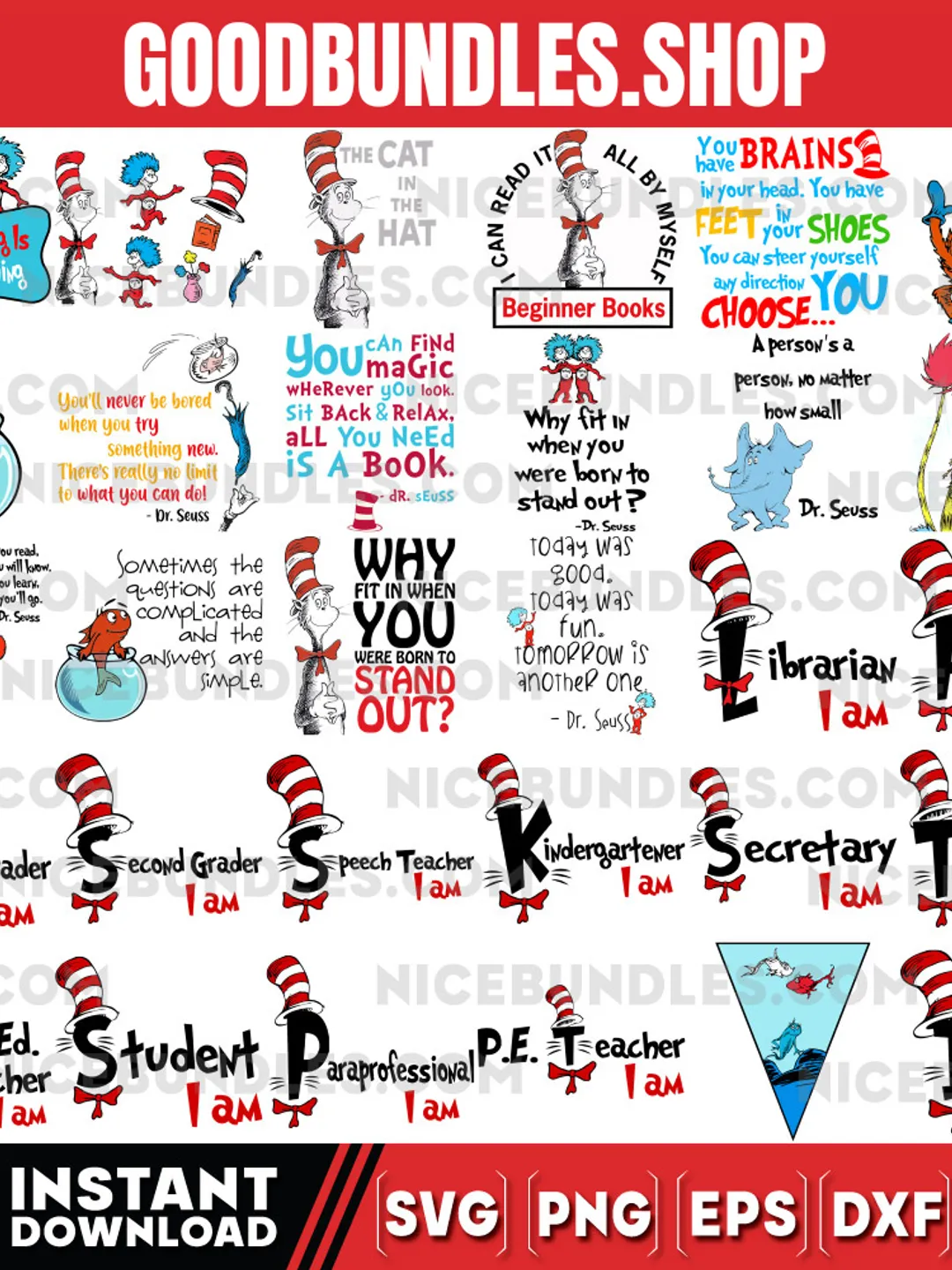Layered Svg Bundle, Cat In The Hat Svg, Dr. Seuss Quotes Clipart ...