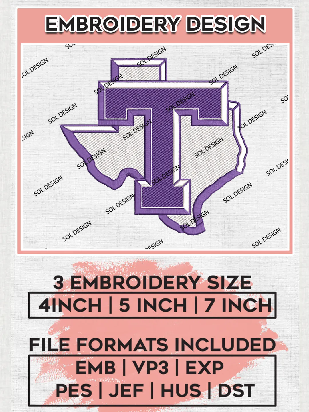 Tarleton State Texans Logo Machine Embroidery Design, NCAA Tarleton ...