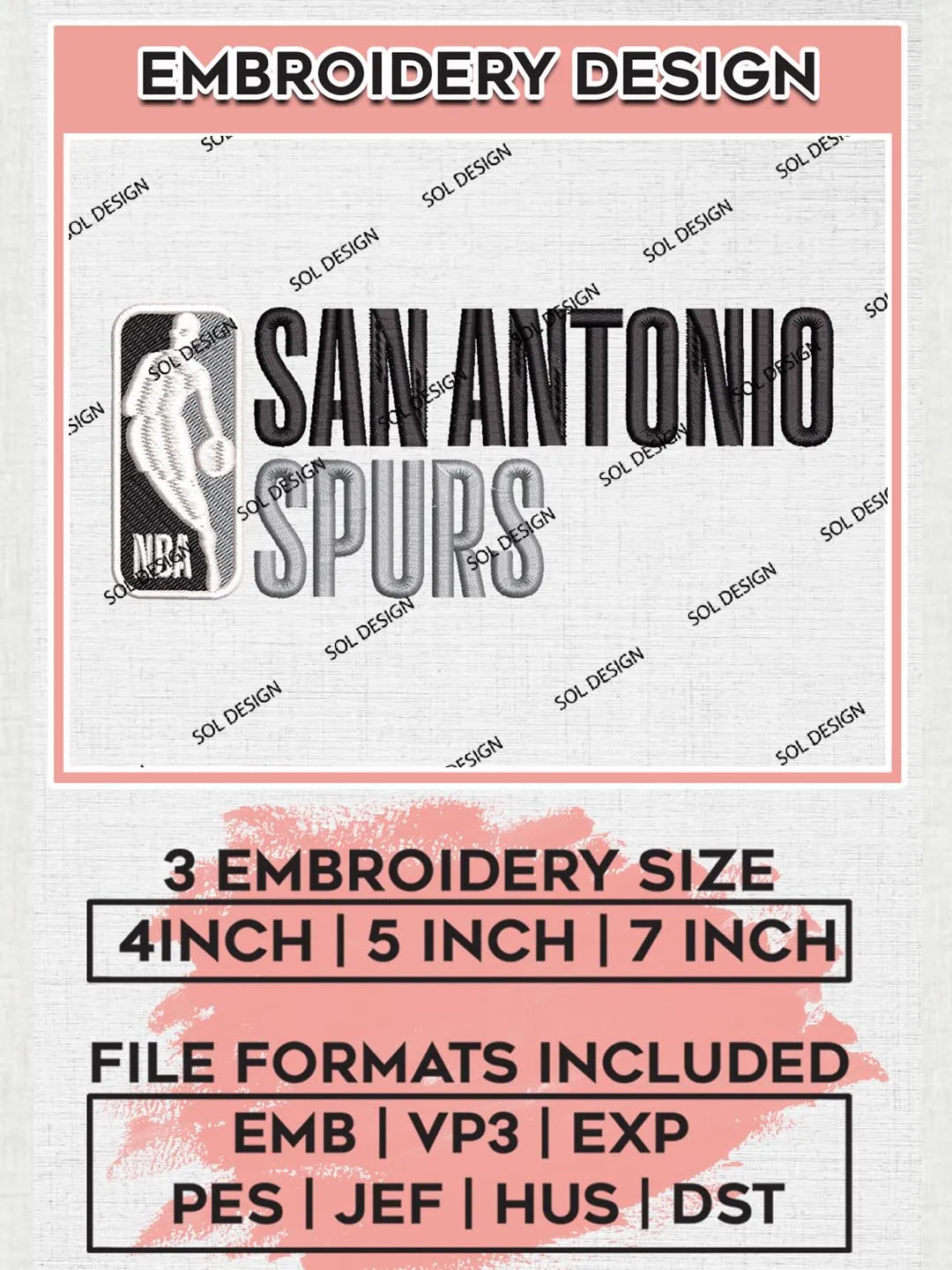 NBA San Antonio Spurs Logo Embroidery Design Files, NBA Logo Embroidery ...