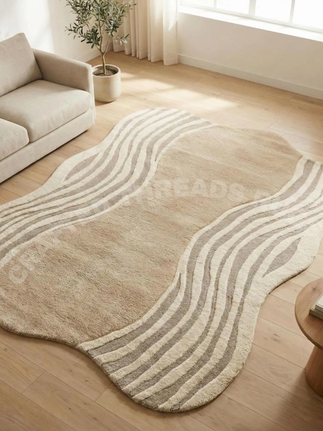 Handmade Organic Wool Rug – Modern Abstract Design, Neutral Beige