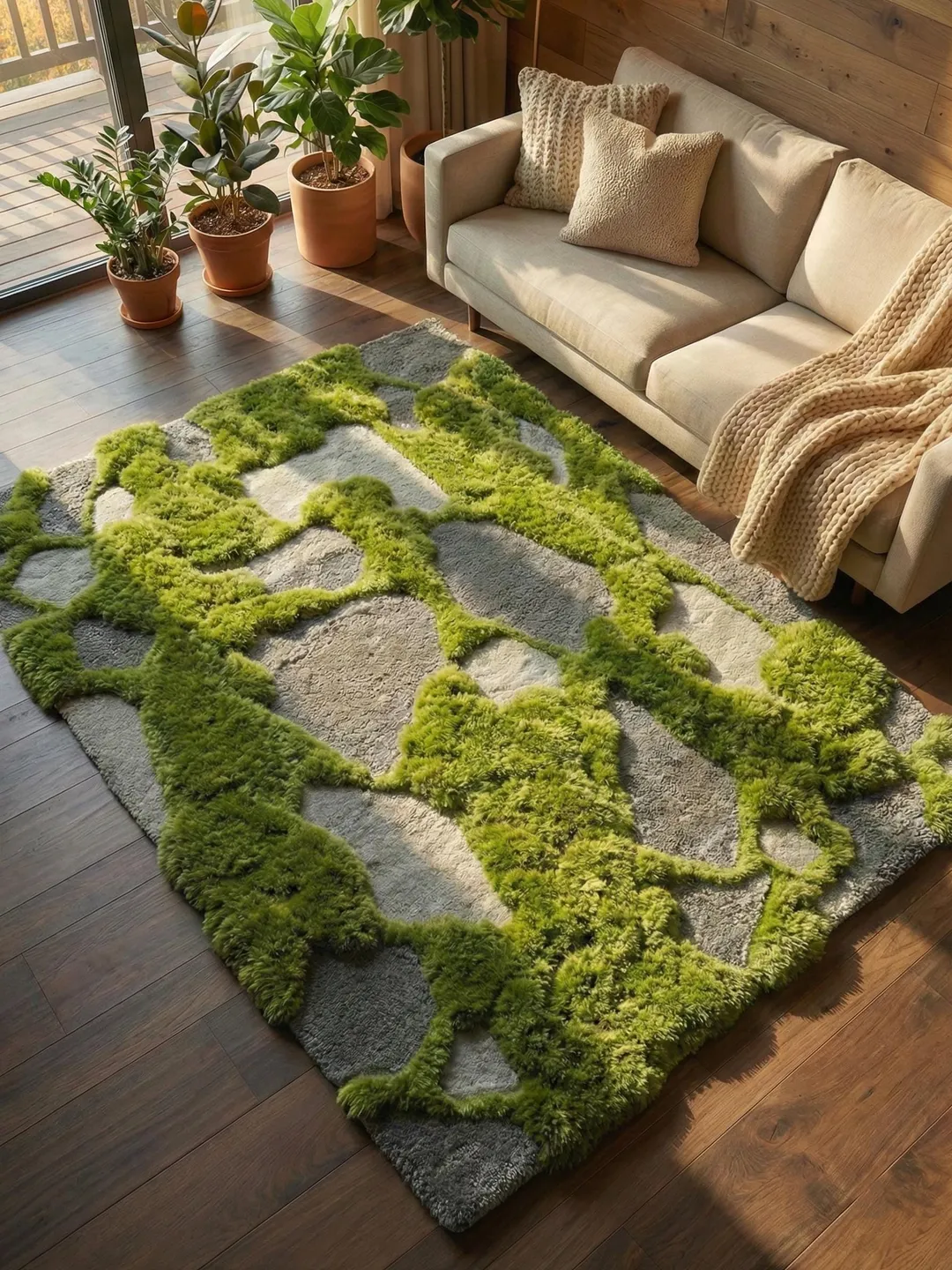 Nature Inspired Green Moss Footprint Area Rug for Living Room, Bedroom ...