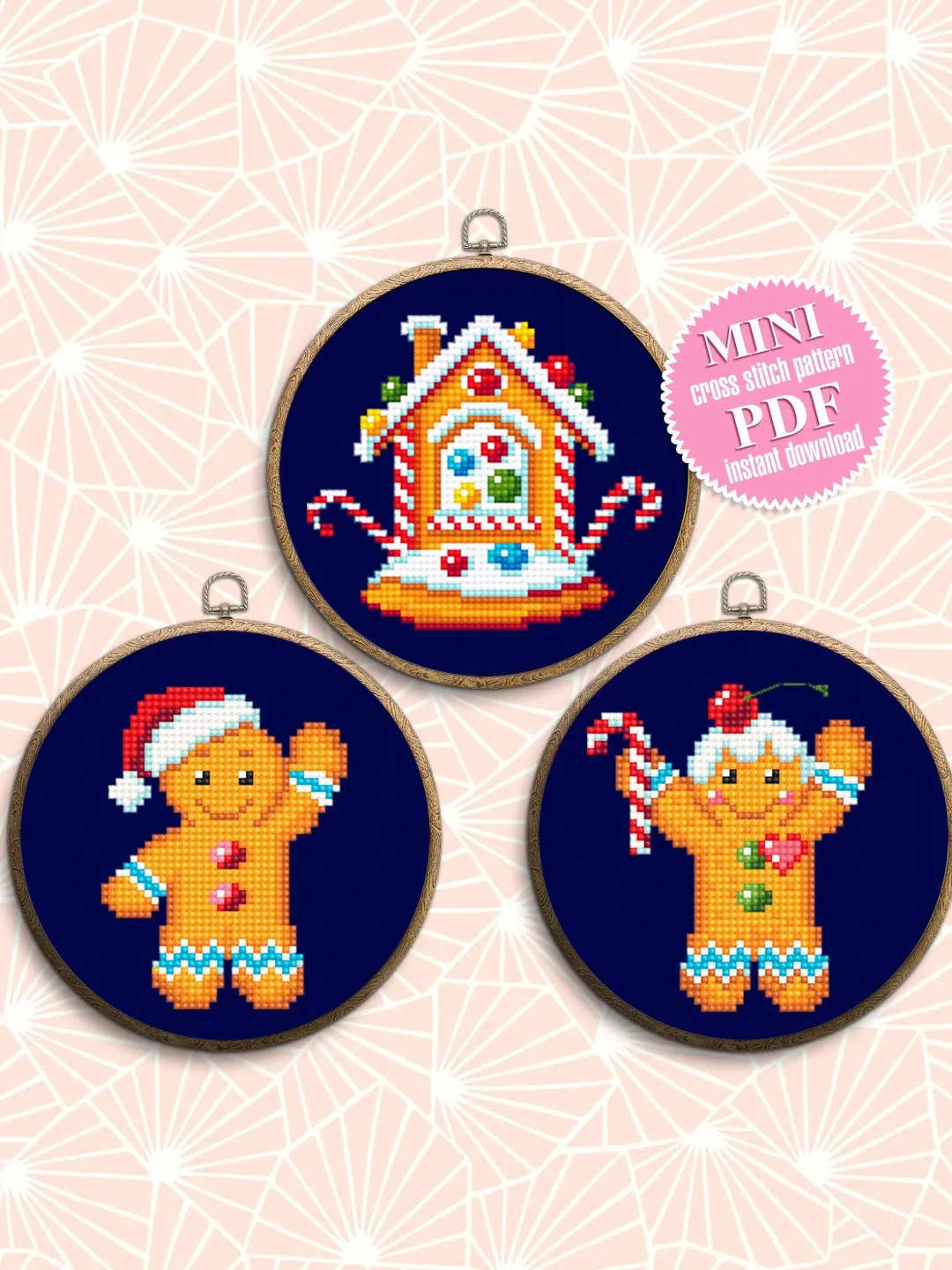 Christmas set cross stitch pattern PDF Sampler small gingerbread man ...