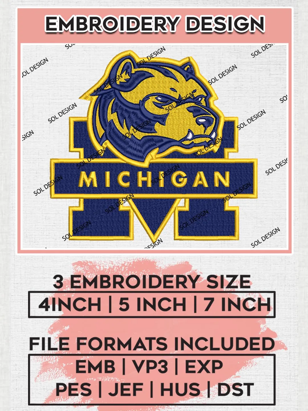NCAA Michigan Wolverines Team Mascot Logo Machine Embroidery Design ...