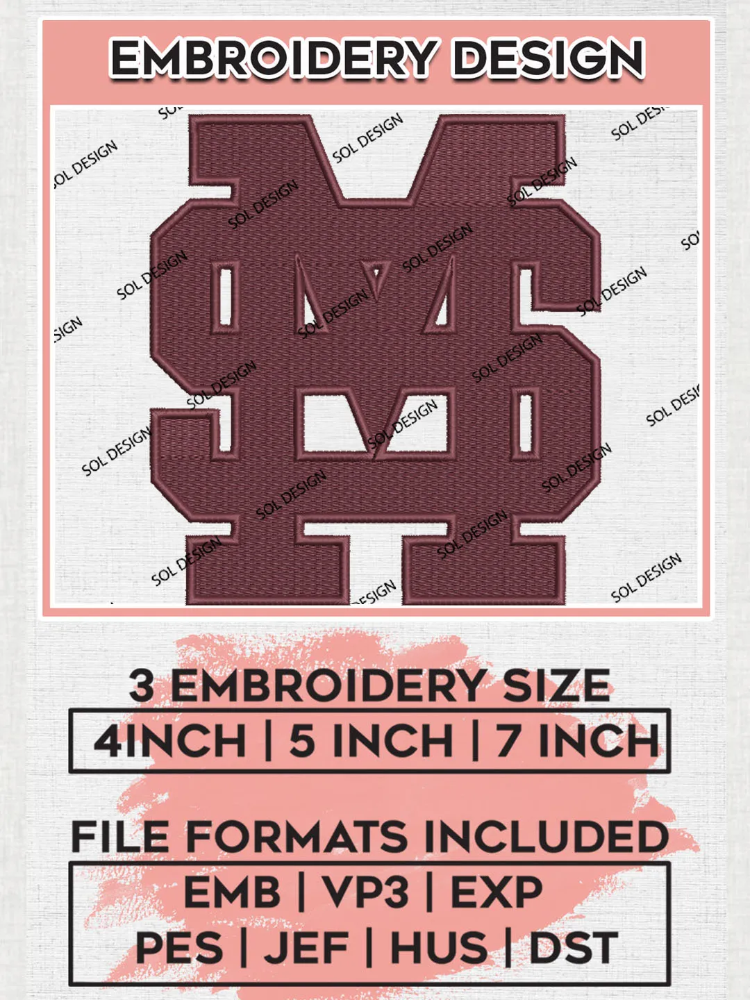 NCAA MS Bulldogs Team Logo Embroidery Design Files, NCAA Mississippi ...