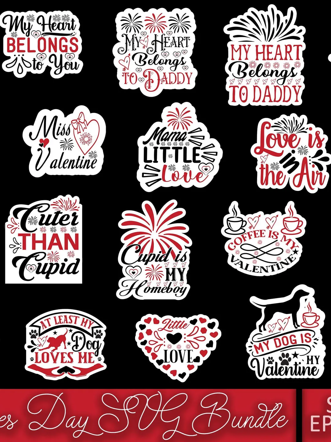 Valentine’s Day Stickers SVG | Cute Love Stickers Bundle | Kawaii ...
