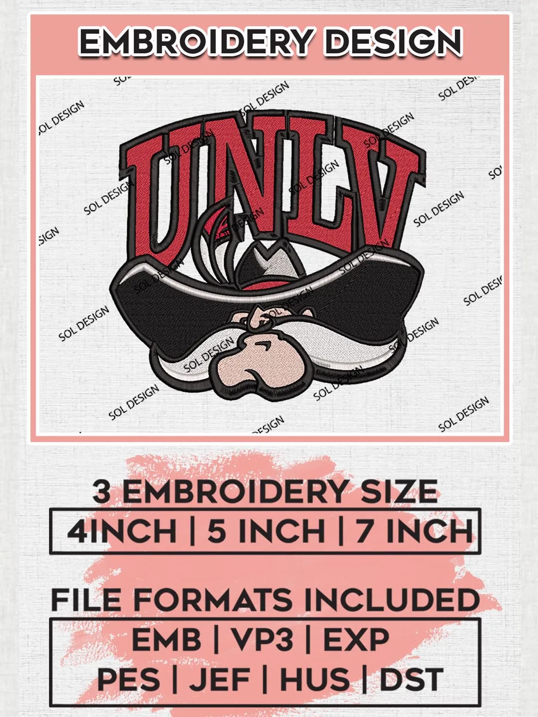 NCAA UNLV Team Mascot Logo Machine Embroidery Design, NCAA UNLV Rebels ...