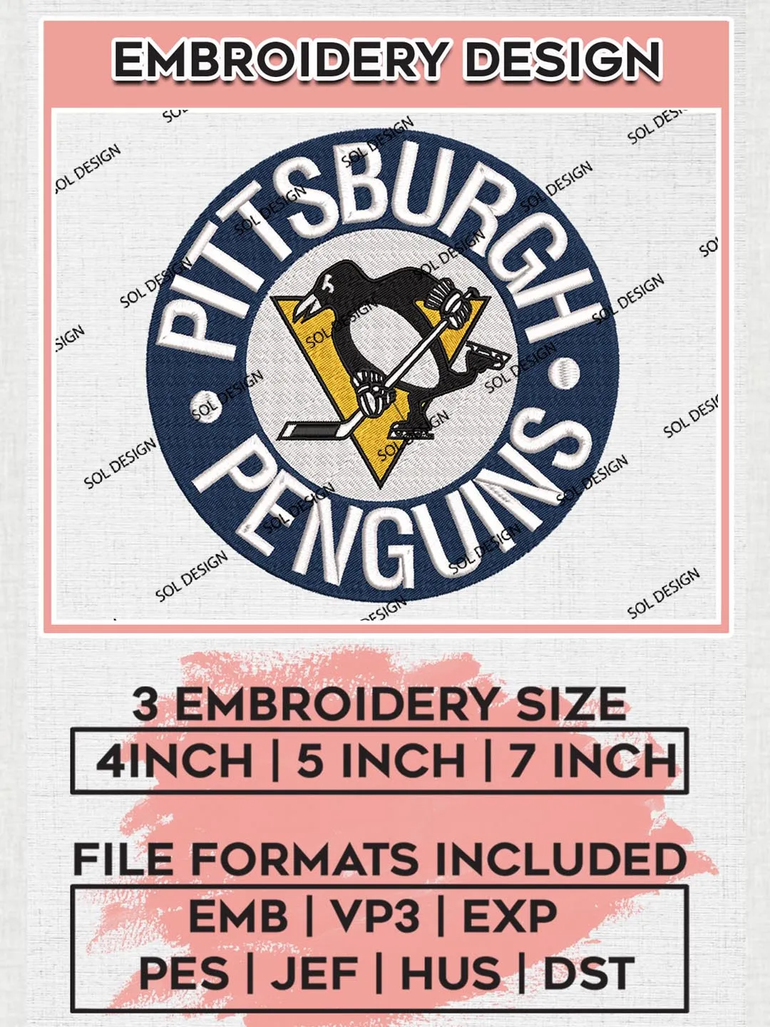 NHL Pittsburgh Penguins Round Logo Embroidery Files, NHL Pittsburgh ...