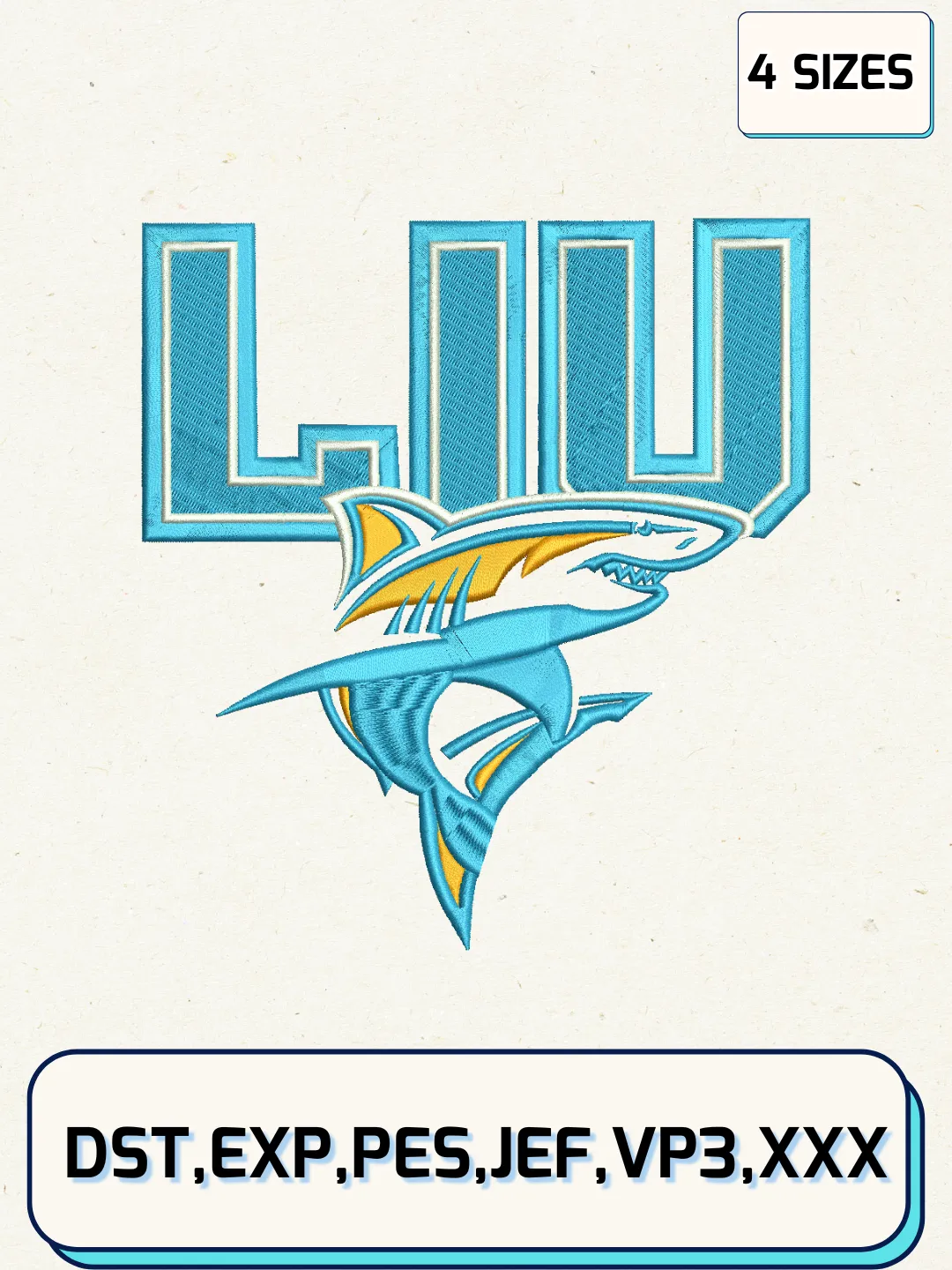 LIU Sharks Logos Embroidery Design Files, NCAA Logos Embroidery Designs ...