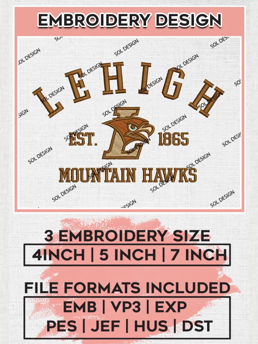 Lehigh Mountain Hawks Est 1865 Logo Embroidery Designs, NCAA Lehigh ...