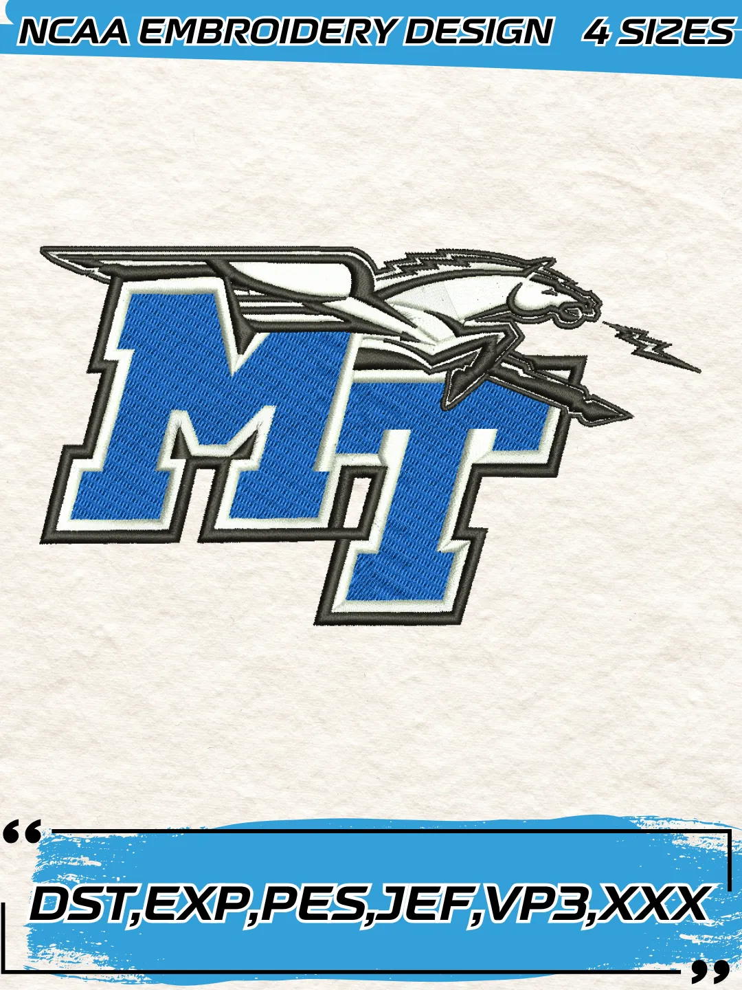 Middle Tennessee Blue Raiders Logos Embroidery Design Files, NCAA Logos ...