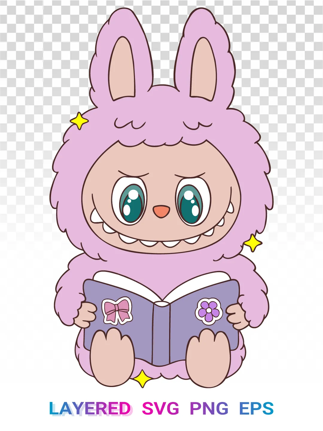 Winter Labubu SVG PNG, Pink Bunny Labubu Christmas Clipart