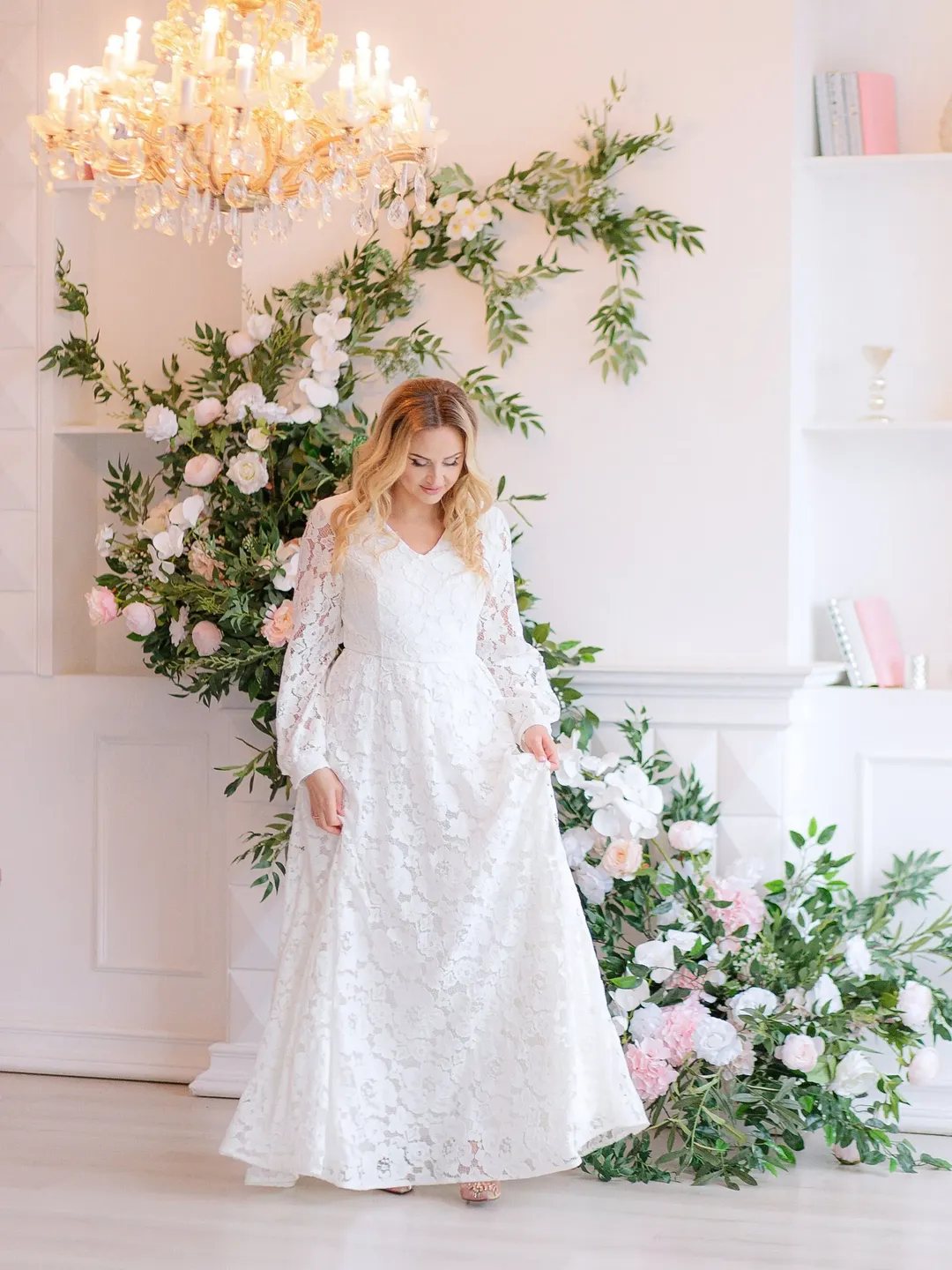 Off White Maxi Dress, Fall Wedding Lace Dress, A Line Dress, Long ...