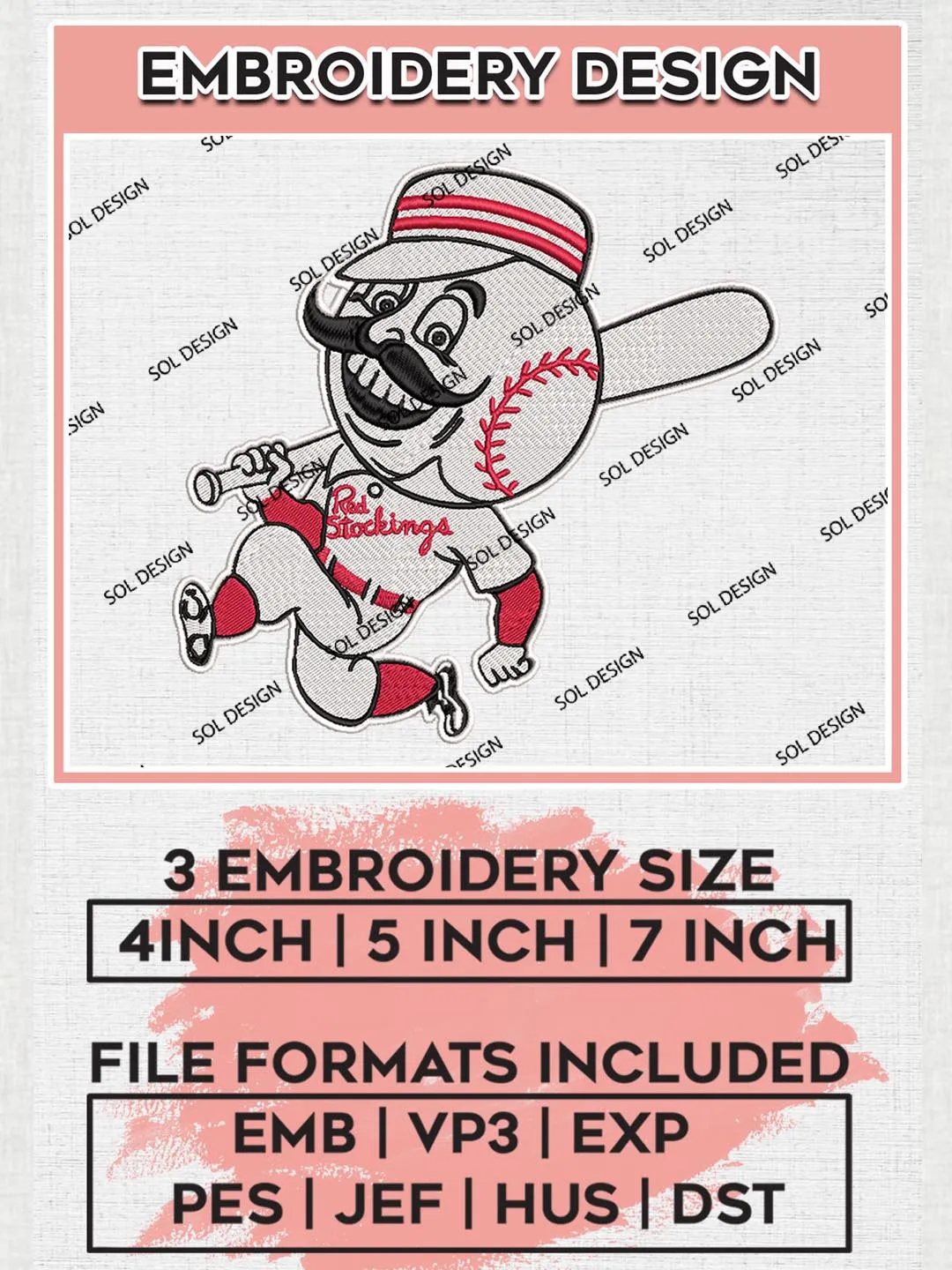 Cincinnati Reds Baseball Logo Embroidery Files, MLB Cincinnati Reds ...