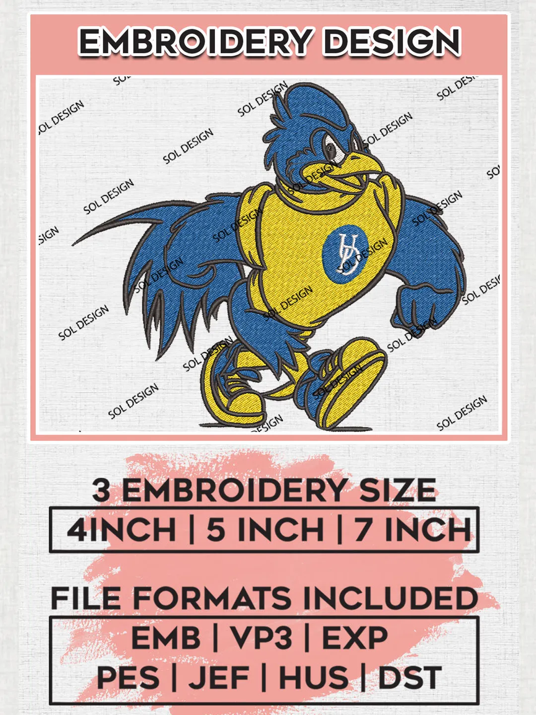 NCAA Delaware Blue Hens Football Team Funny Mascot Logo Embroidery ...