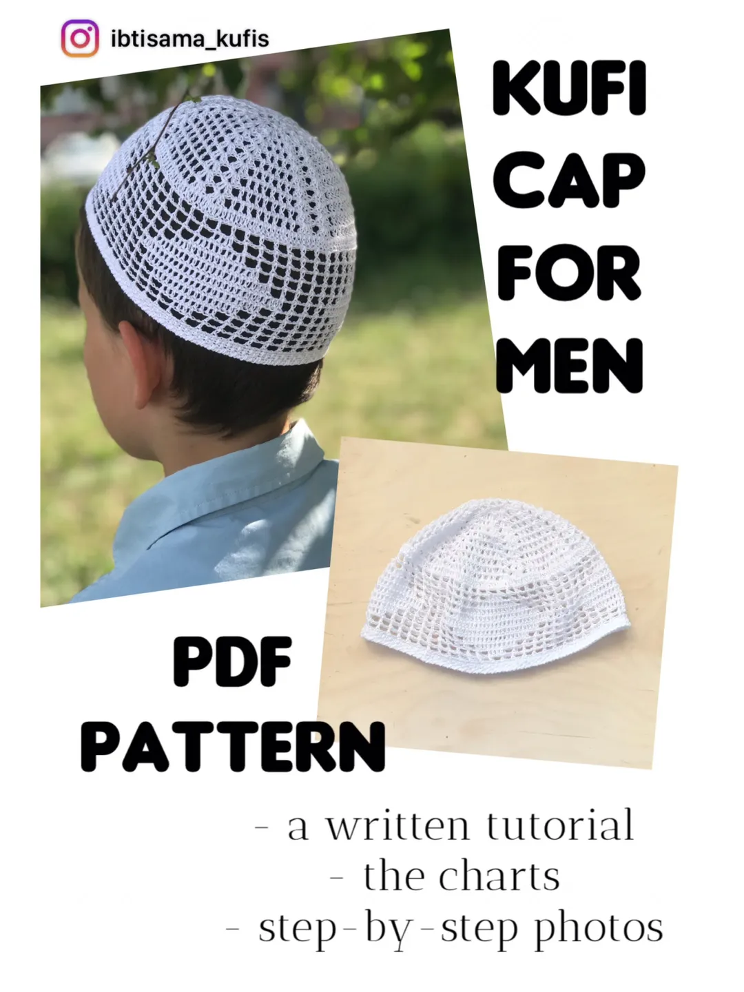 Skull cap kufi for adults PDF pattern