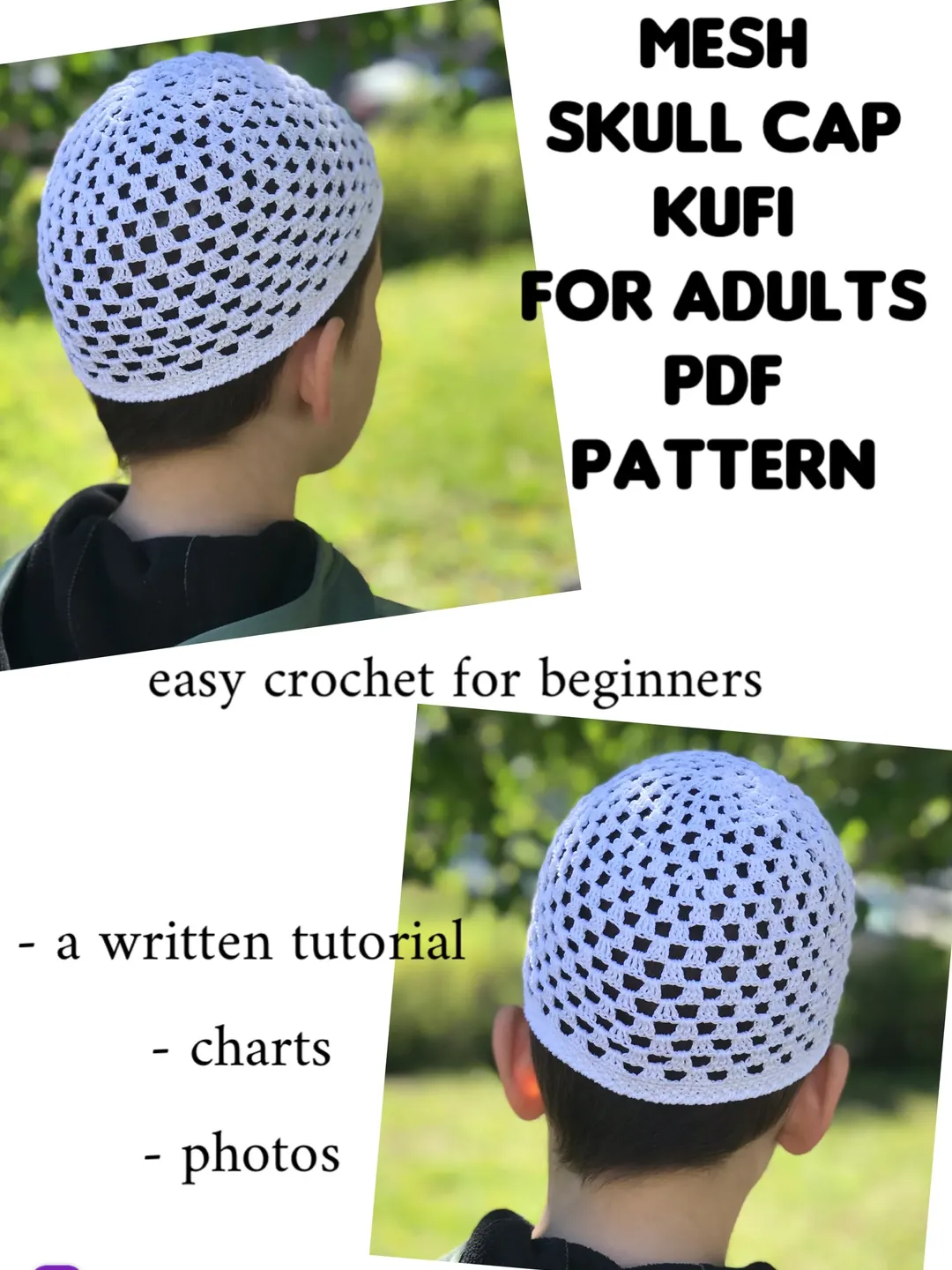 Unisex mesh skull cap pdf crochet pattern