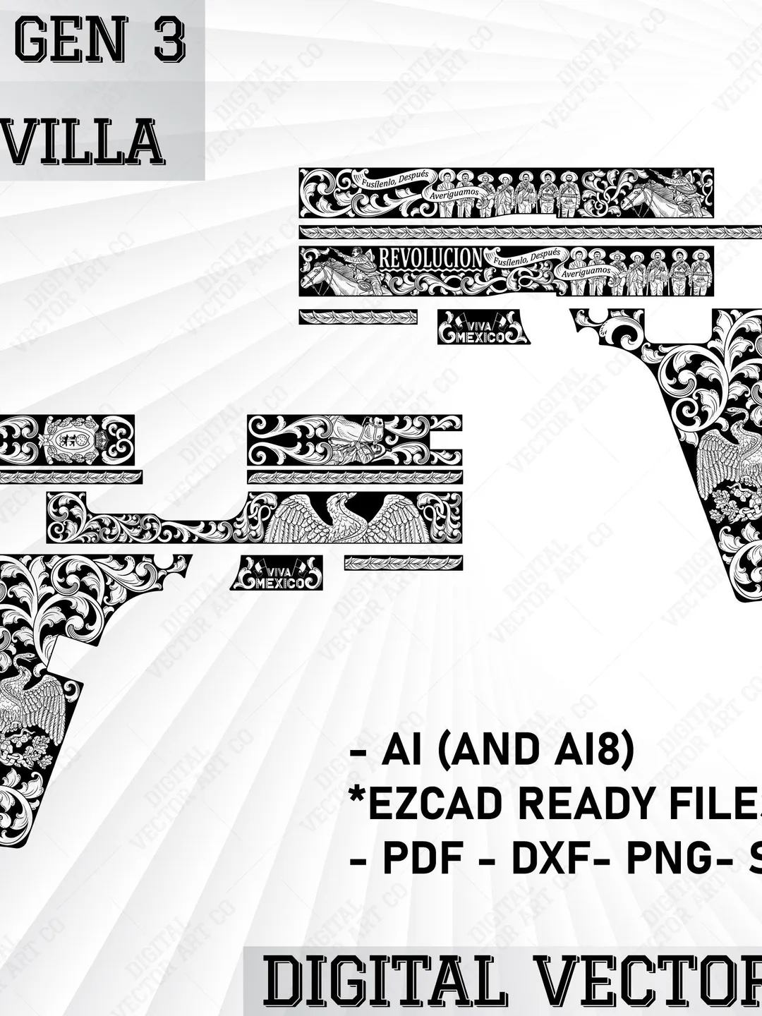 9mm Pistol SVG, Tactical Gun Vector, Laser Engraving Template, Pancho ...