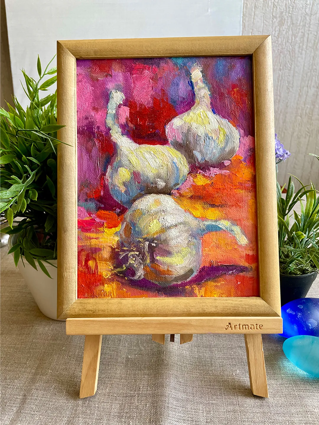 Garlic painting, Original food still life painting, vegetable oil ...