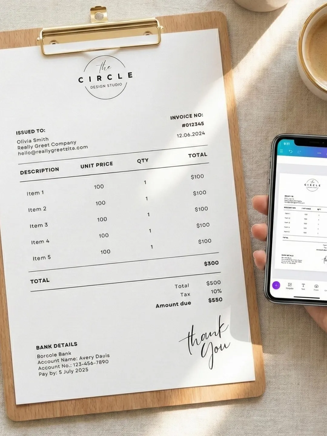 Pink Invoice Template | Personalized Business Invoice | Custom Sales ...
