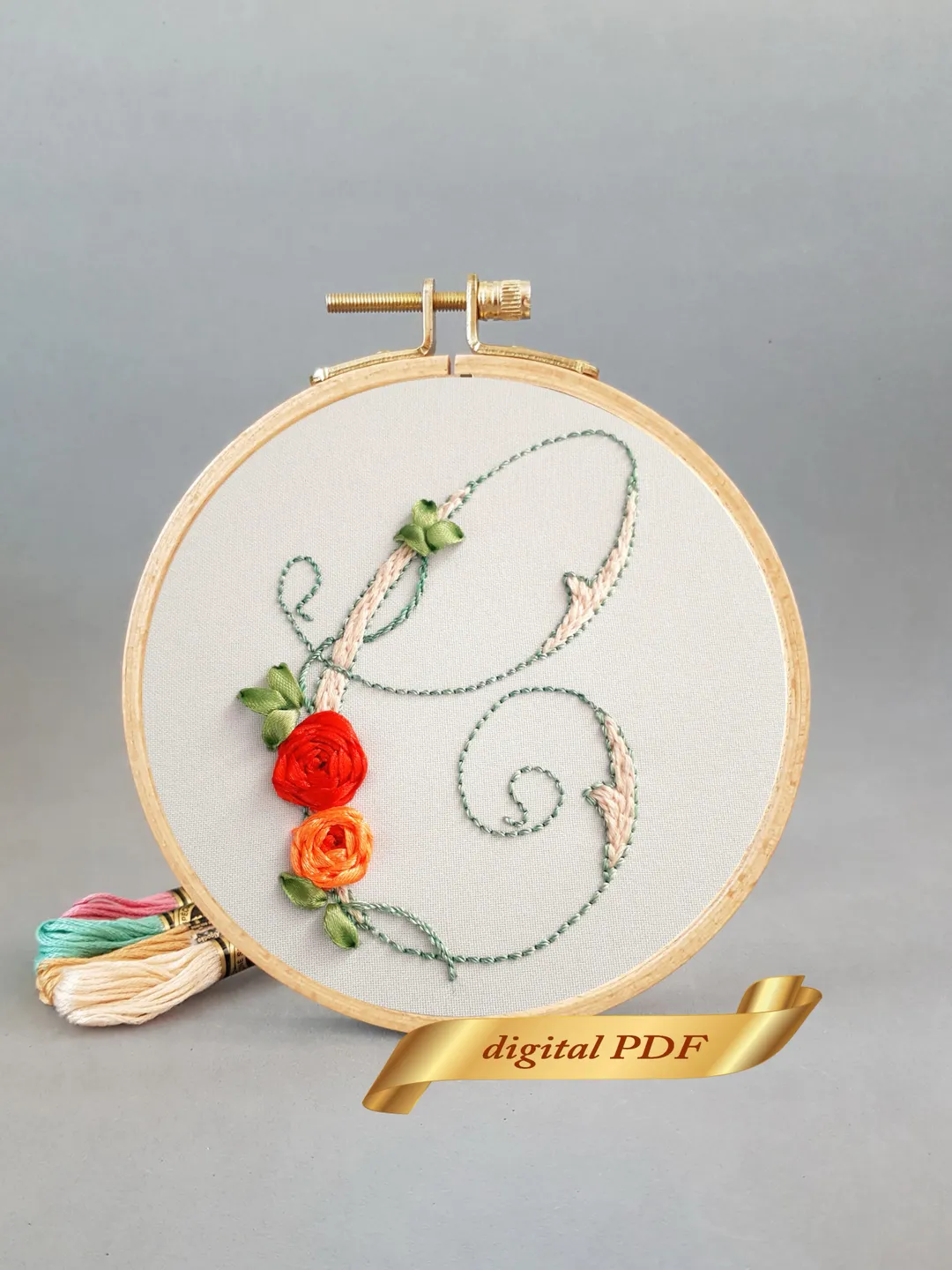 Floral alphabet letter C pdf hand embroidery beginner Flower monogram ...
