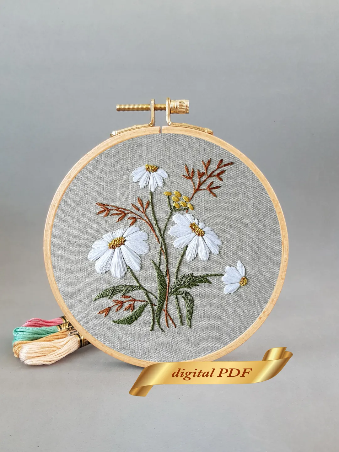 Daisy pattern hand embroidery DIY, Floral design pdf