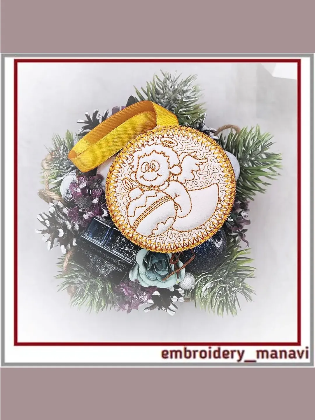 Embroidery design on fabric, in the hoop for a medallion