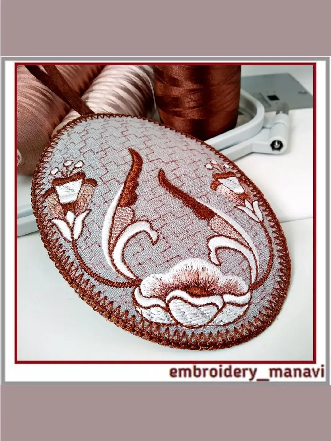 Embroidery design on fabric, in the hoop for a medallion