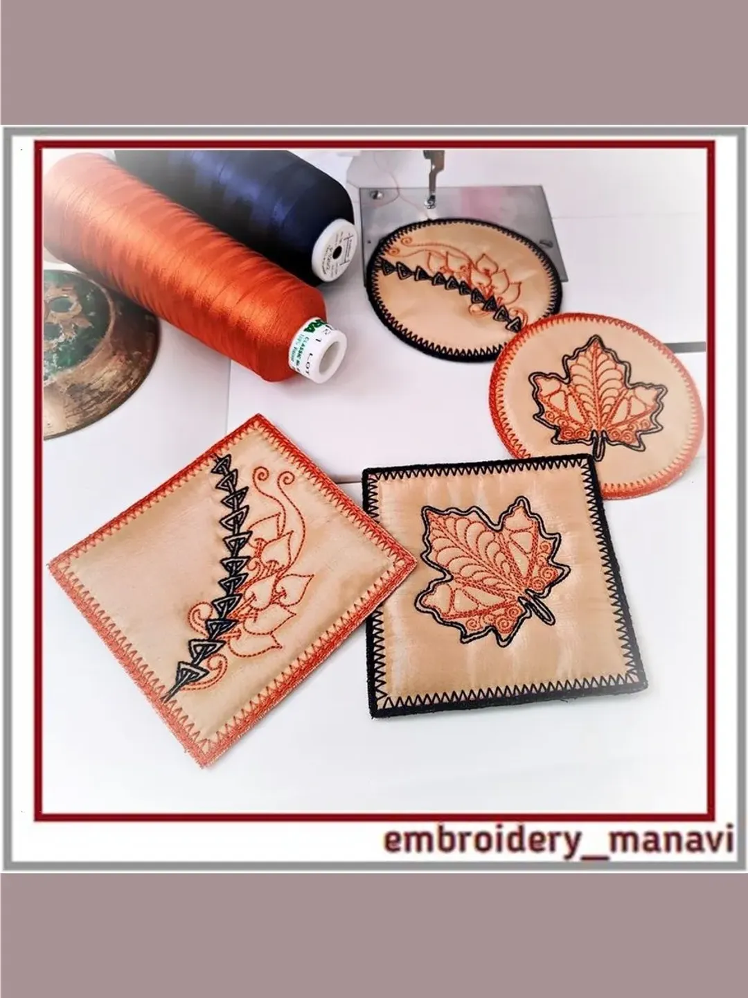 In the hoop embroidery design stand mug rug, plates, lunchmat