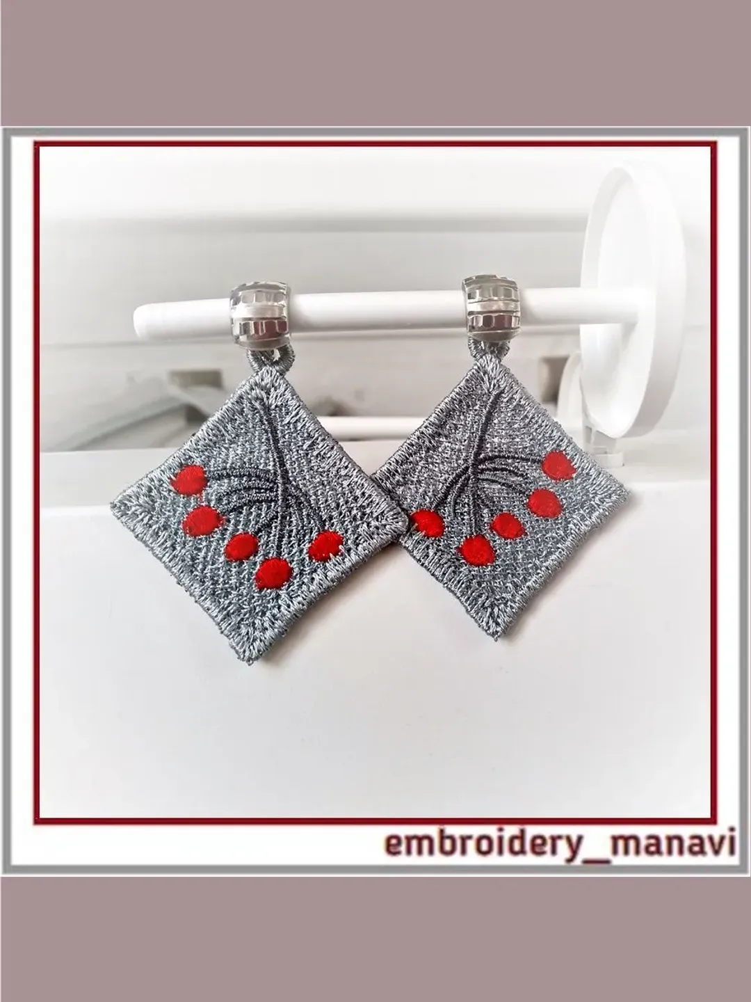 In the hoop embroidery design FSL diamond-shaped catkins with rowan ...